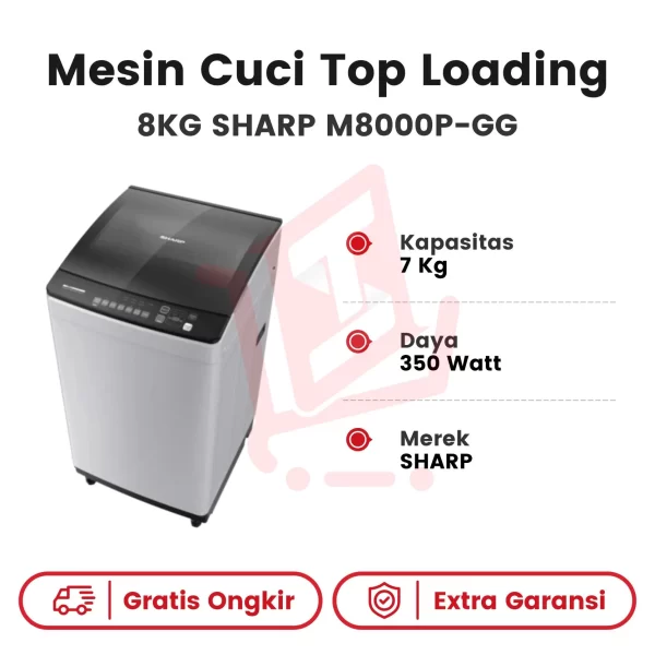 Mesin Cuci Top Loading 8KG SHARP M8000P-GG - Topsell Indonesia Mesin Cuci Top Loading 8KG SHARP M8000P-GG - Topsell Indonesia