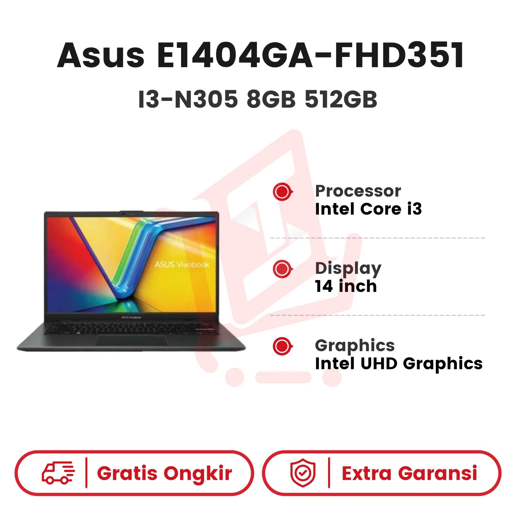 Laptop Asus E1404GA-FHD351/53 Intel Core i3-N305 8GB 512GB SSD WIN11 - Topsell Indonesia